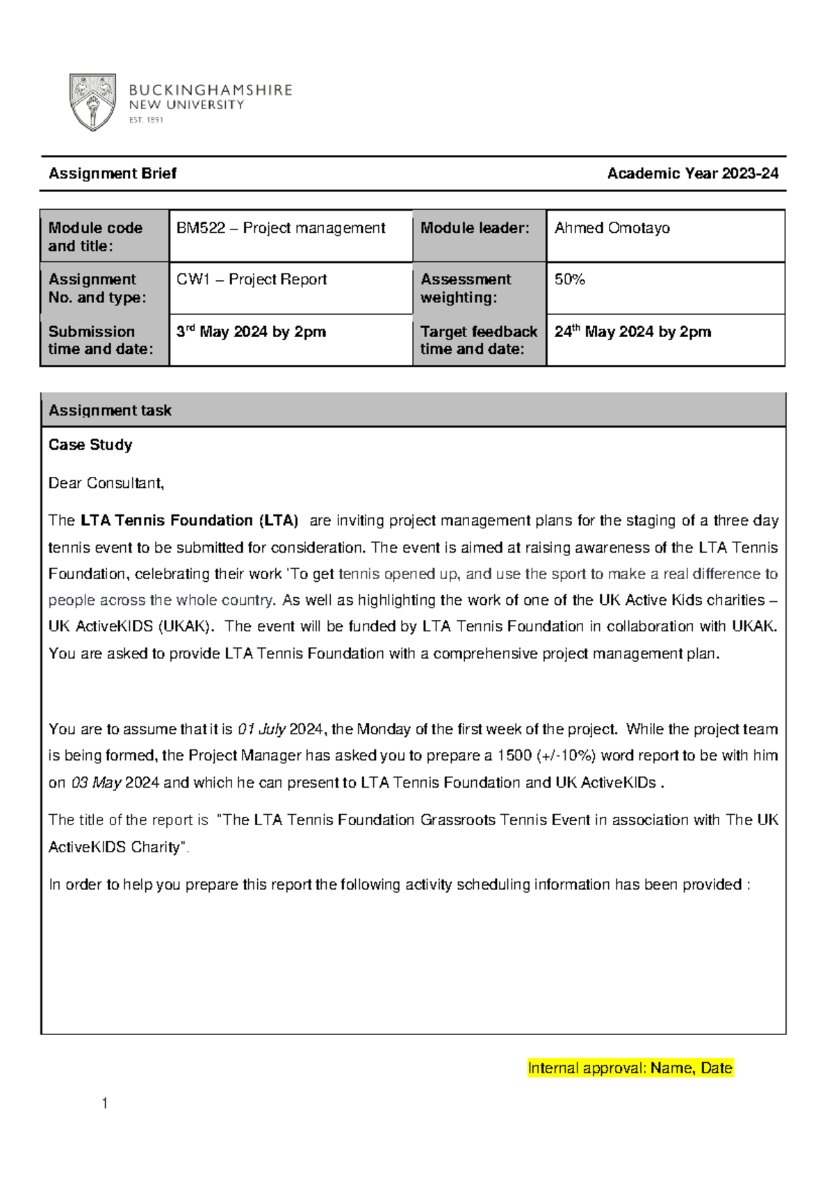 BM522 CW1 Assignment Brief 2023-24 - Assignment Brief Academic Year 20 ...