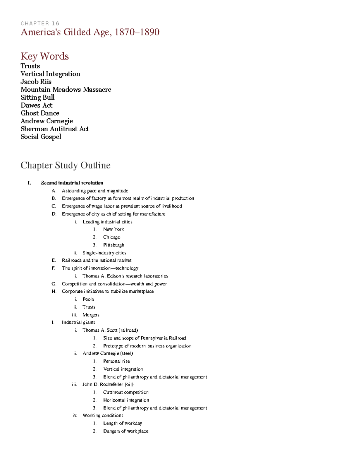 Chapter 16 Outline - quiz - CHAPTER 16 America's Gilded Age, 1870–1890 ...
