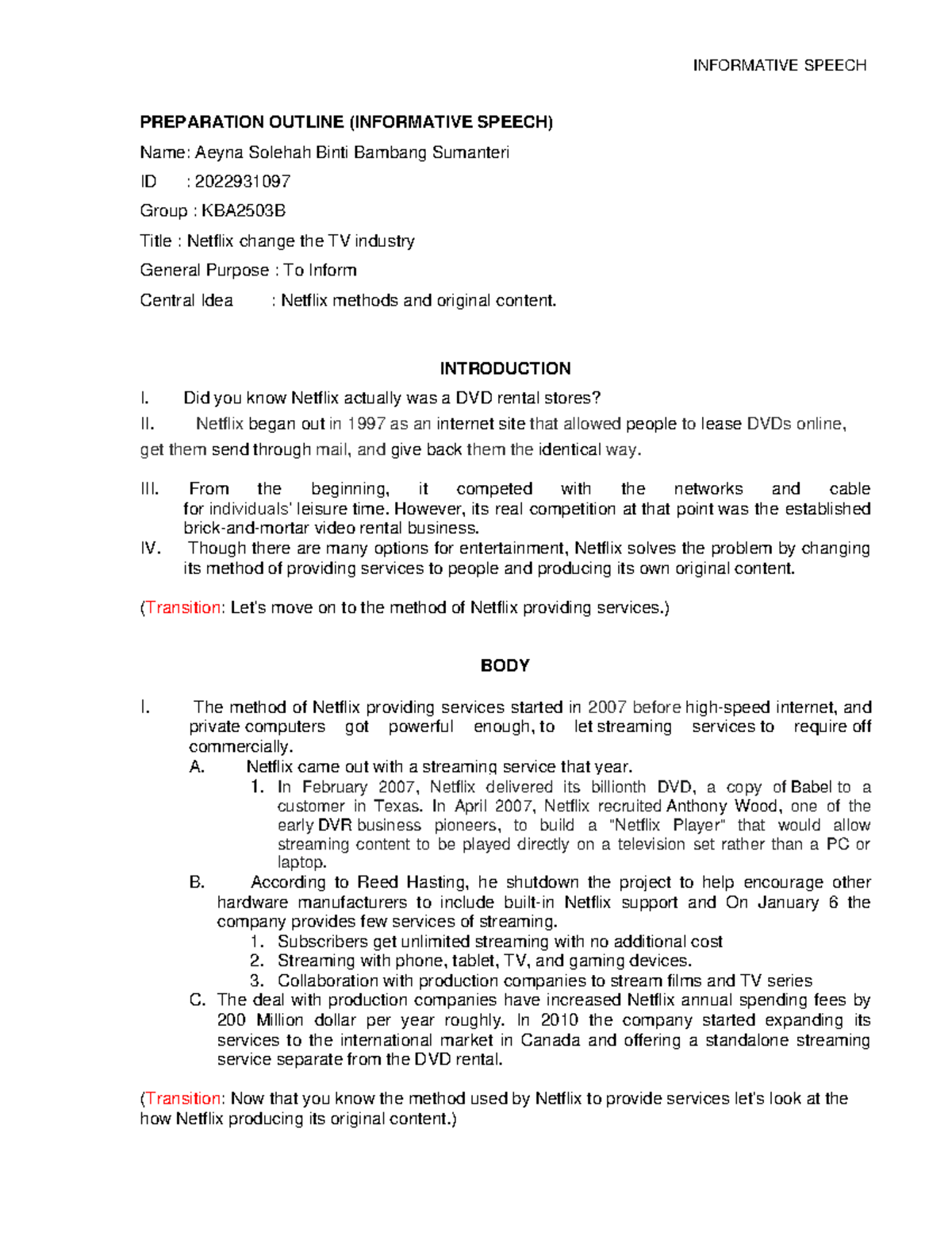 ELC590 Outline Template ( Aeyna Solehah) - INFORMATIVE SPEECH ...