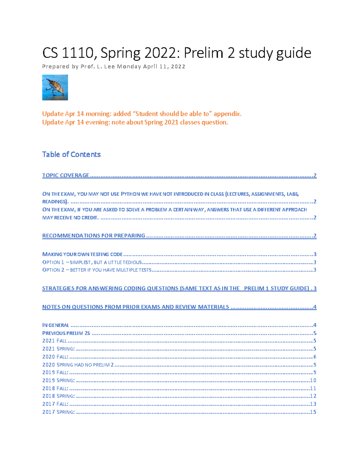 2022 spring prelim 2 studyguide - CS 1110, Spring 2022: Prelim 2 study ...
