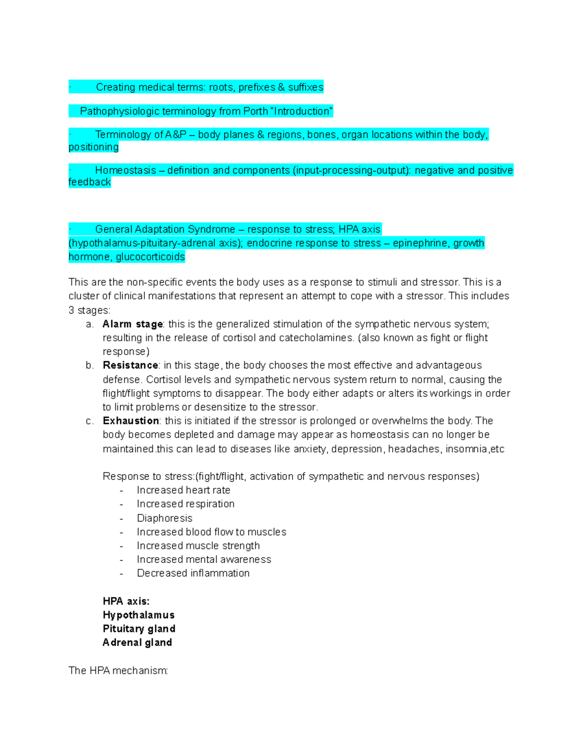 Patho 5 EXAM - · Creating medical terms: roots, prefixes & suffixes ...