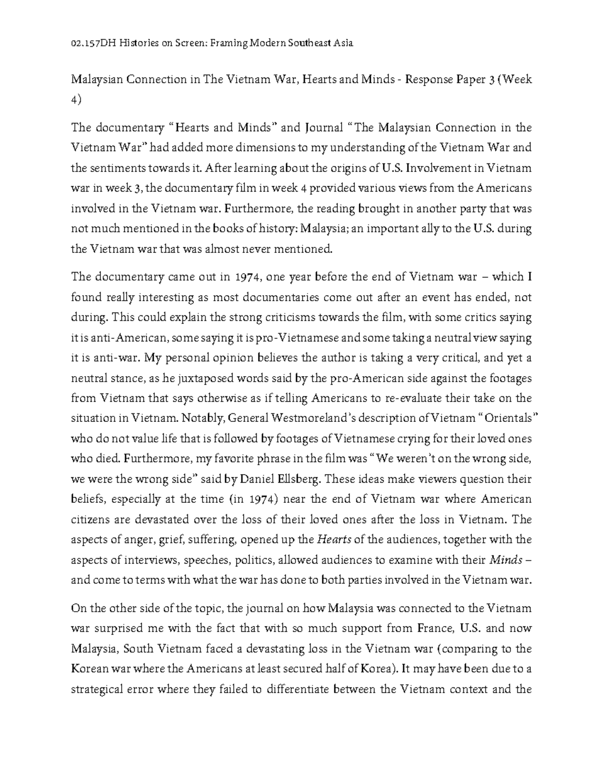 Malaysian Connection in The Vietnam War, Hearts and Minds - Paper - 02 ...