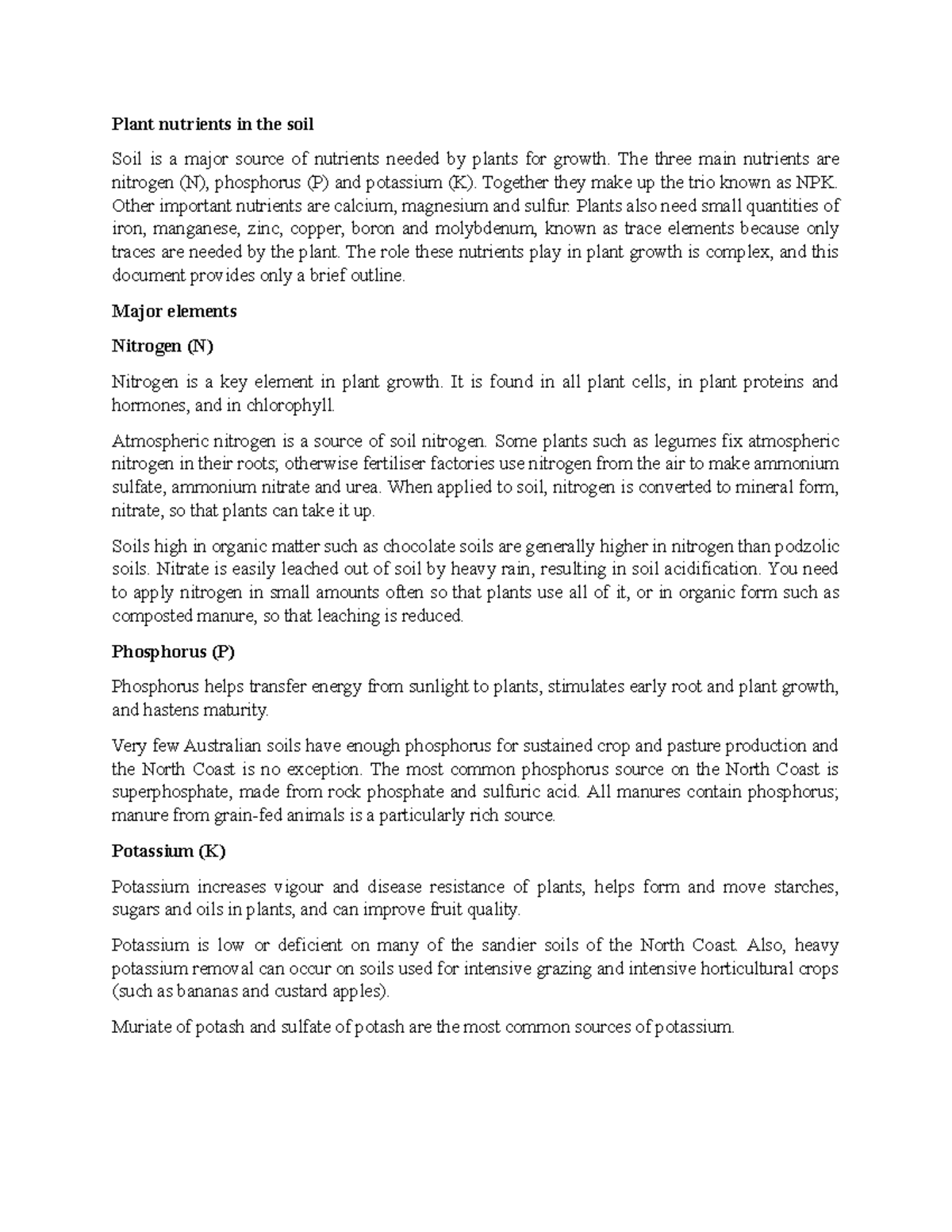 Plant nutrients in the soil - The three main nutrients are nitrogen (N ...