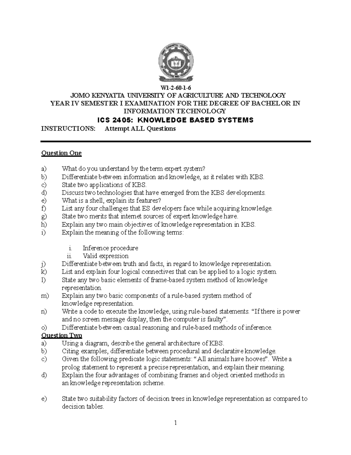 ICS 2405 TAKE AWAY CAT - 1 W1-2-60-1- JOMO KENYATTA UNIVERSITY OF AGRICULTURE AND TECHNOLOGY ...