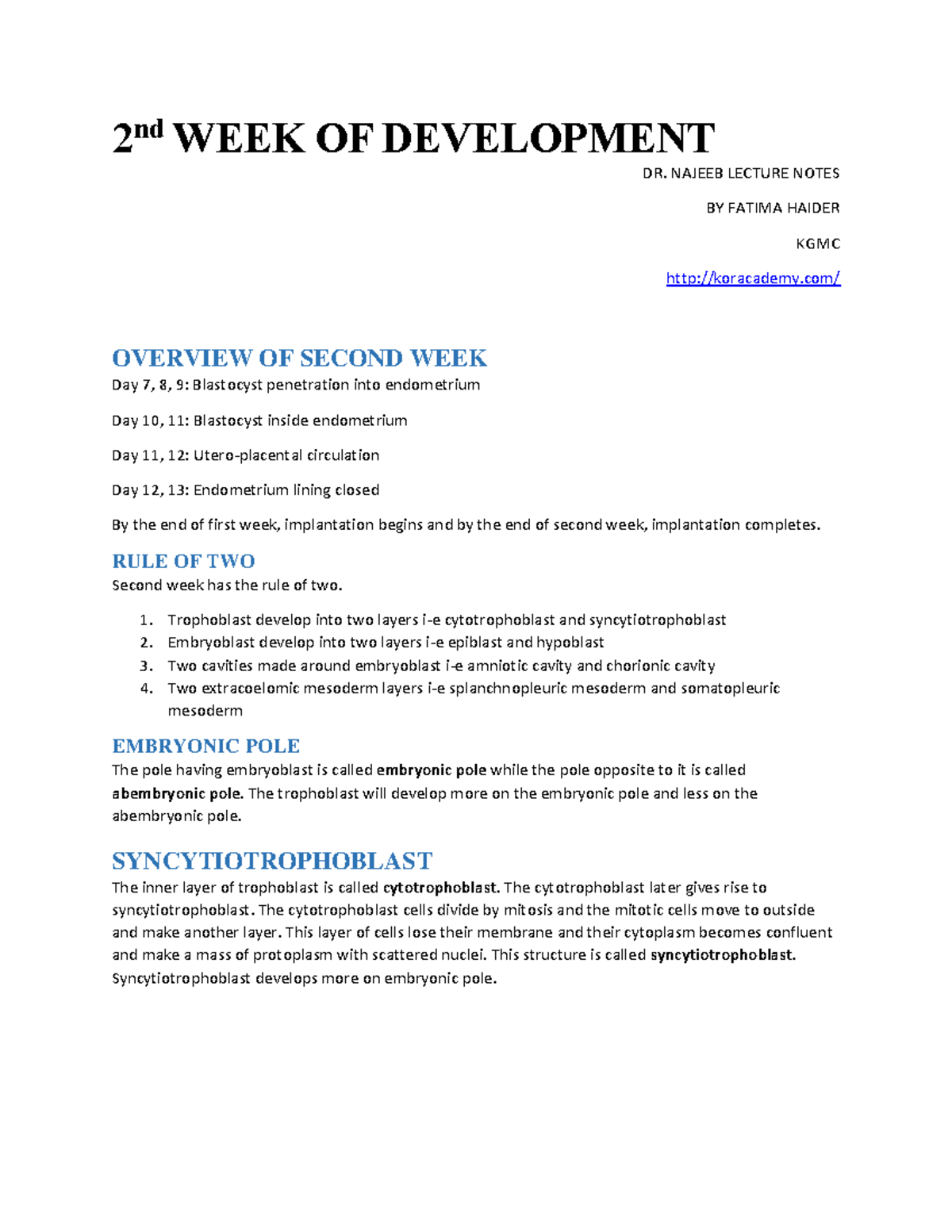 07 - 2nd WEEK OF Development - 2 nd WEEK OF DEVELOPMENT DR. NAJEEB ...