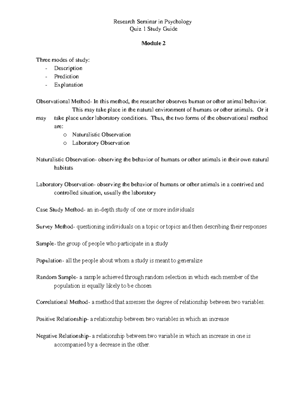 Research Study Guide - Research Seminar in Psychology Quiz 1 Study ...