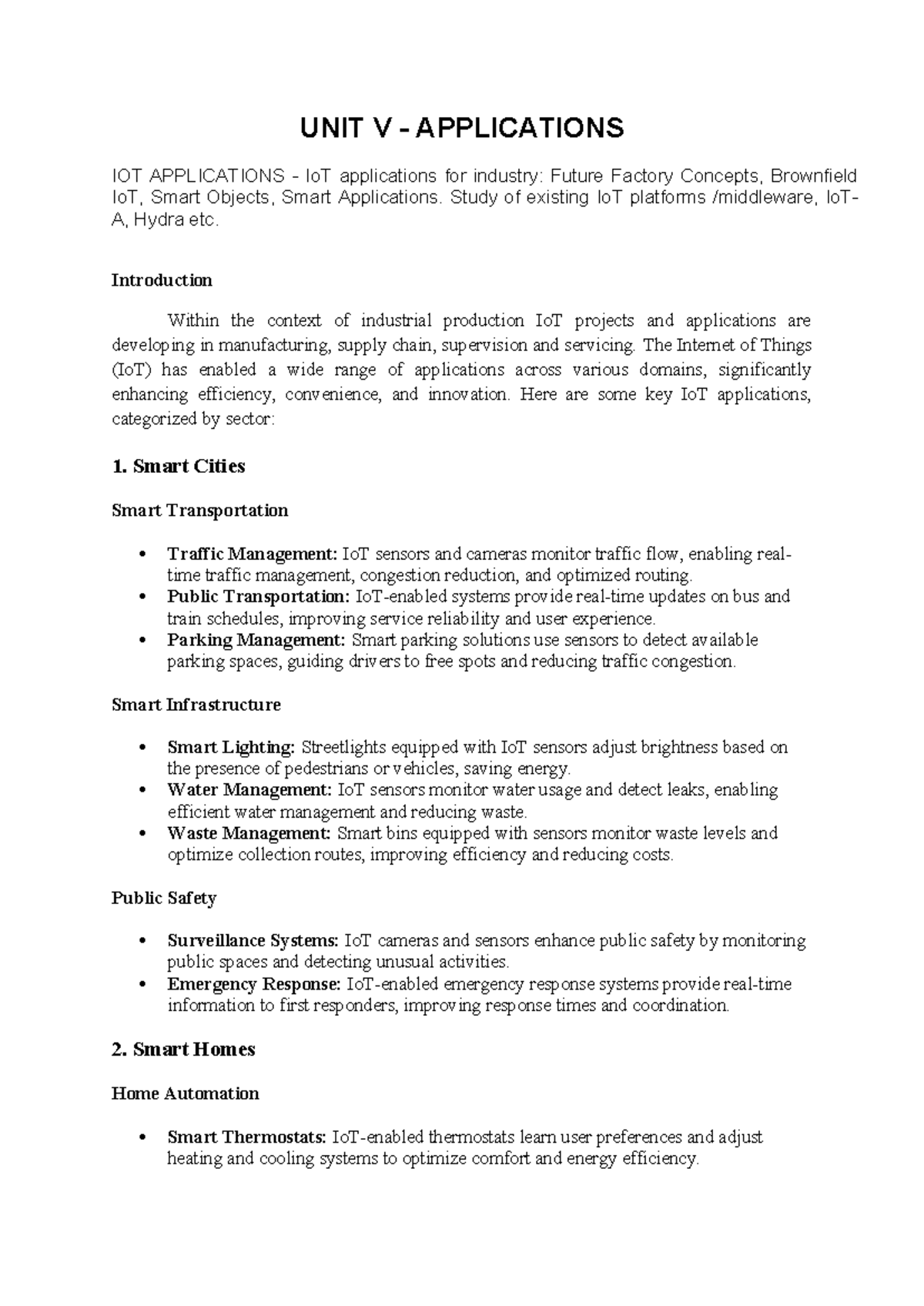 Unit-5 - IOT Unit -5 - UNIT V - APPLICATIONS IOT APPLICATIONS - IoT ...