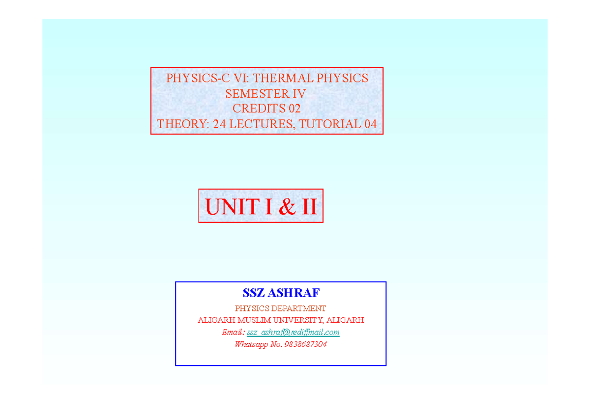 4th sem thermal physics(#) - UNIT I & II PHYSICS-C VI: THERMAL PHYSICS ...