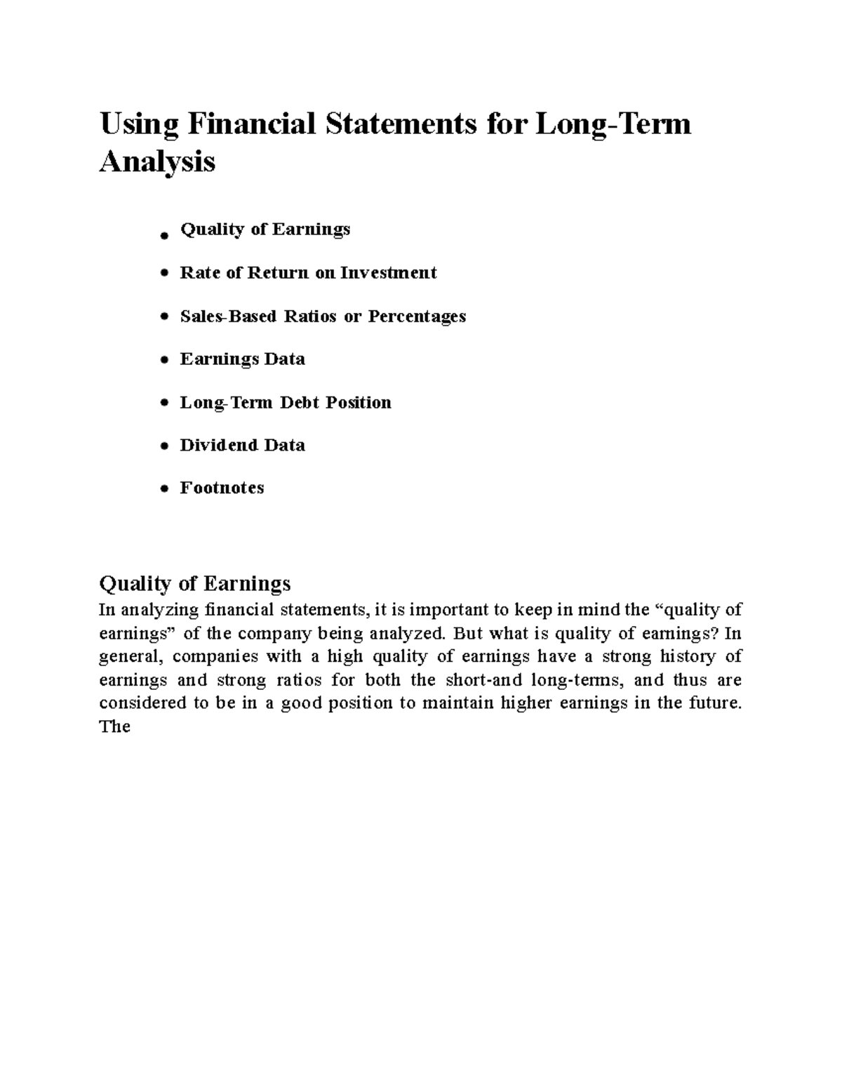 30 Using Financial Statements for Long - Using Financial Statements for ...