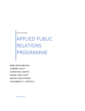 DPR3701 portfolio - This assignment is marked - COVER PAGE COURSE : DIPLOMA OF PUBLIC RELATIONS ...