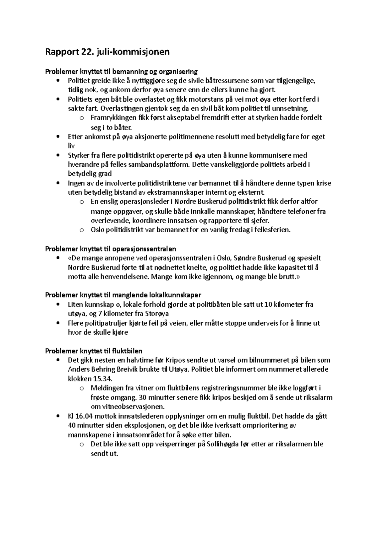 Utfordringer 22 juli rapporten - Rapport 22. juli-kommisjonen Problemer ...