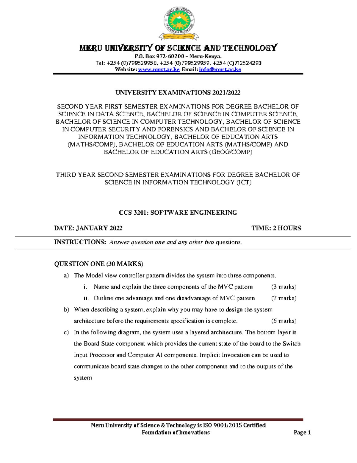 CCS 3201 Software Engineering - Meru University of Science & Technology is ISO 9001:2015 - Studocu