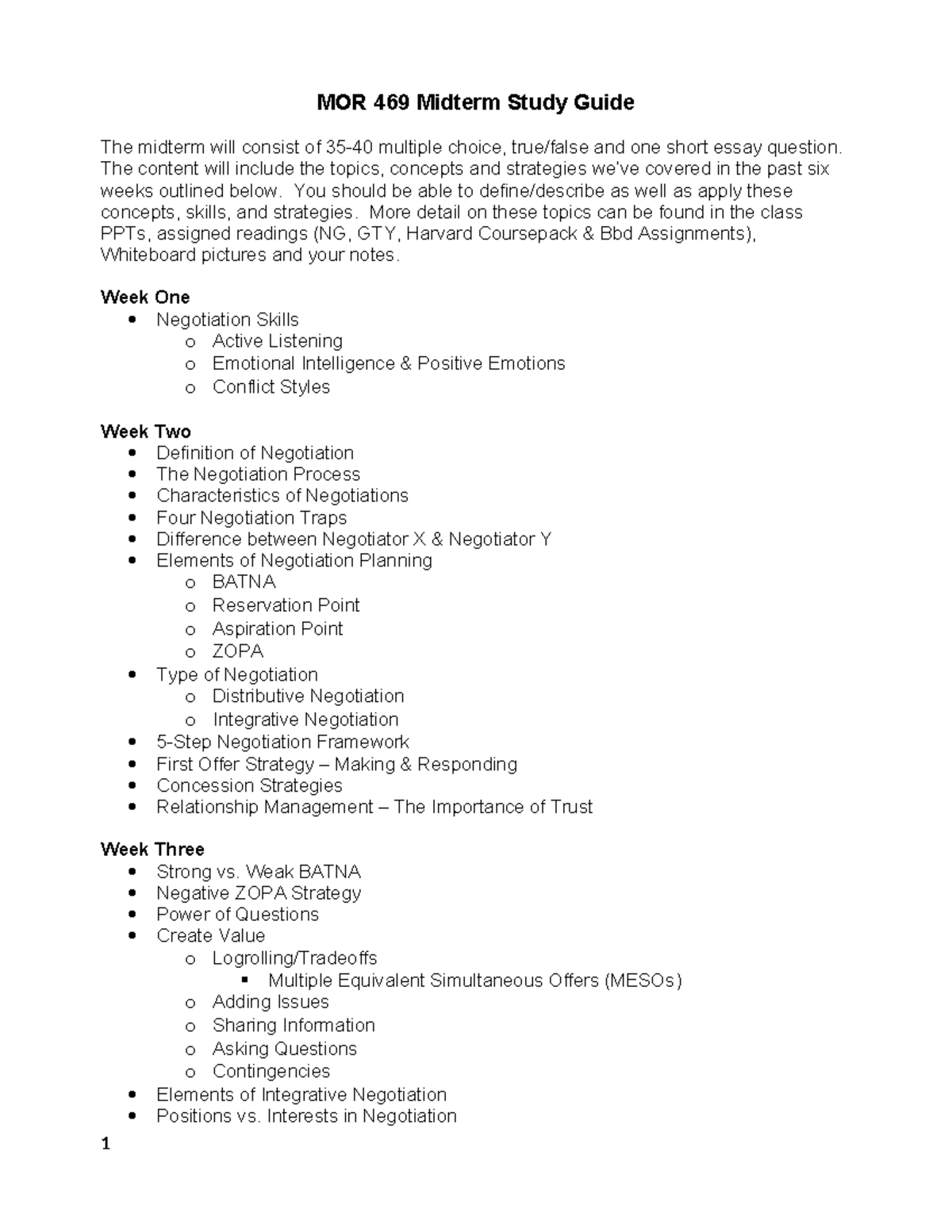 MOR 469 Midterm Study Guide - MOR 469 Midterm Study Guide The midterm ...