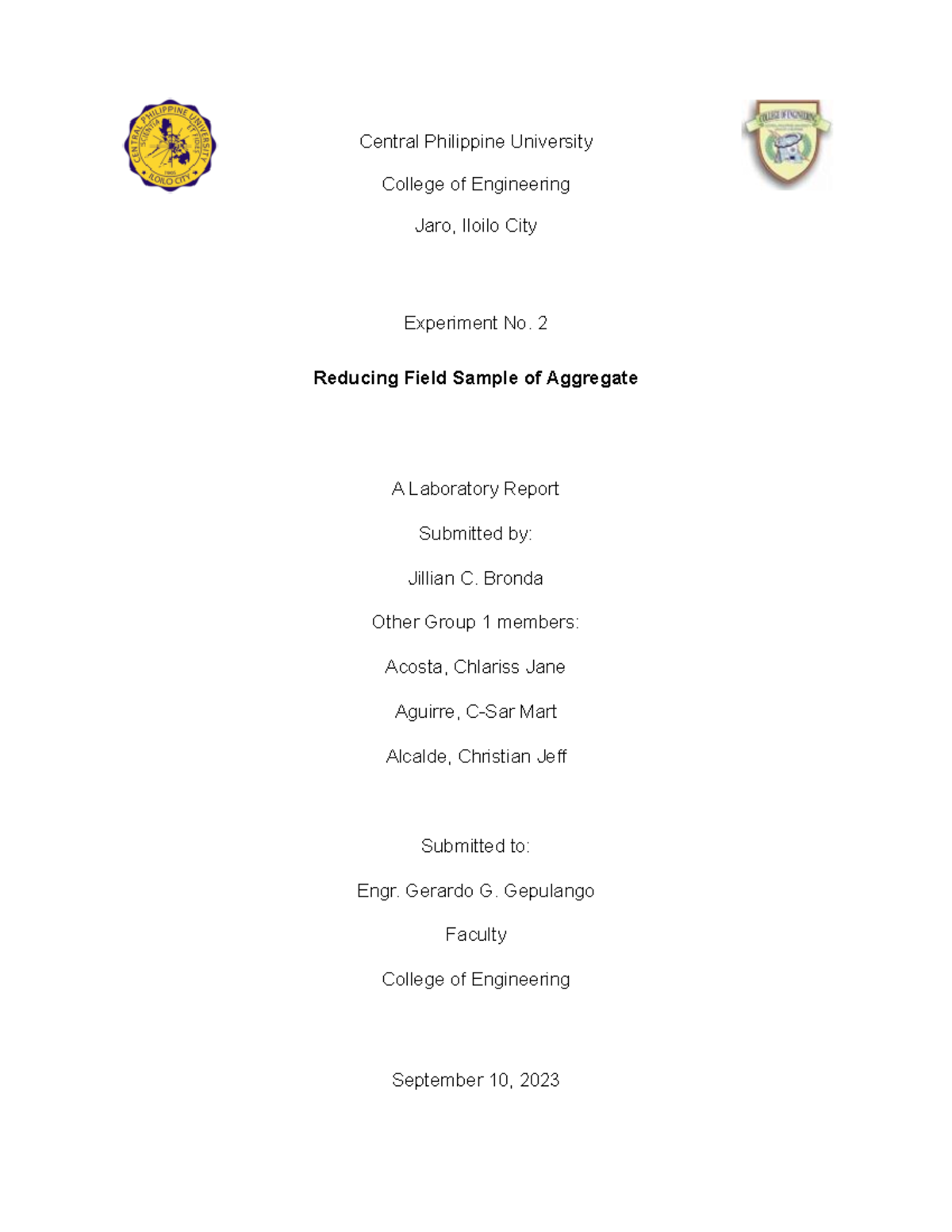Laboratory Report on Material Testing - Central Philippine University ...