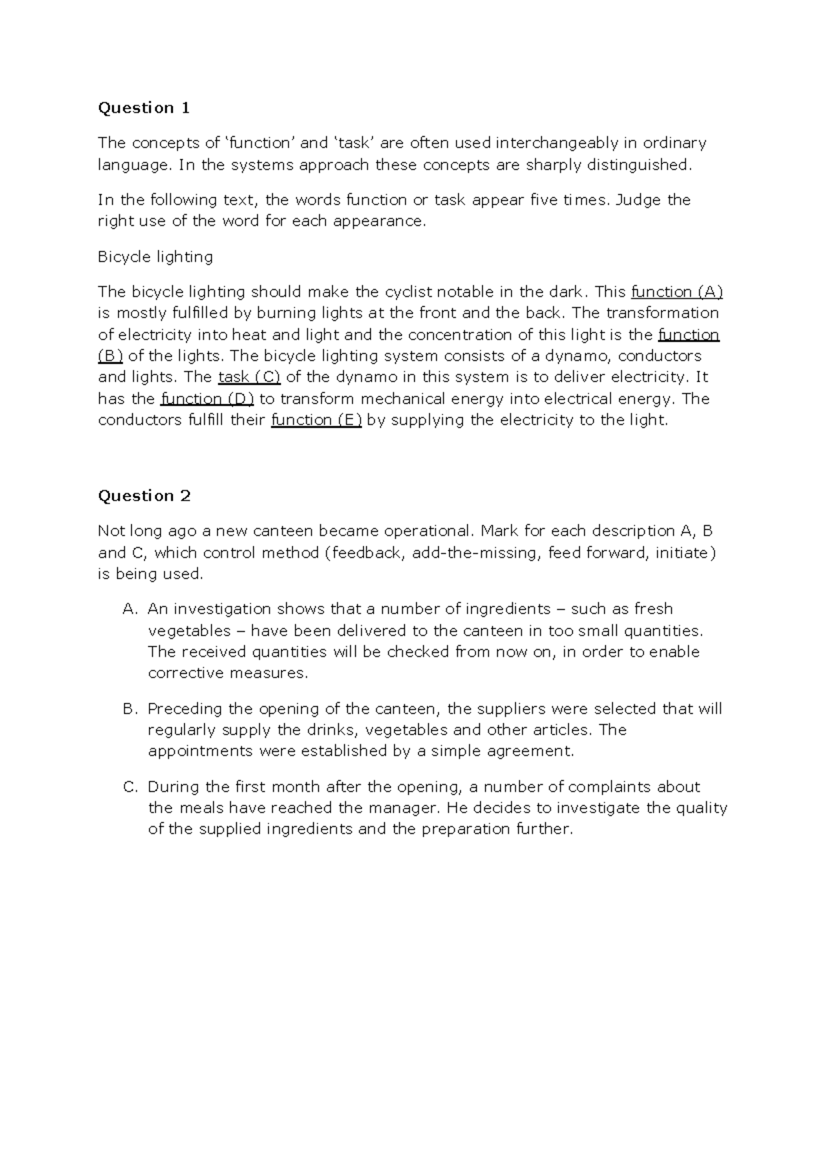Compulsory declarations, questions - the family doctor - Question 1 The concepts of ‘function ...