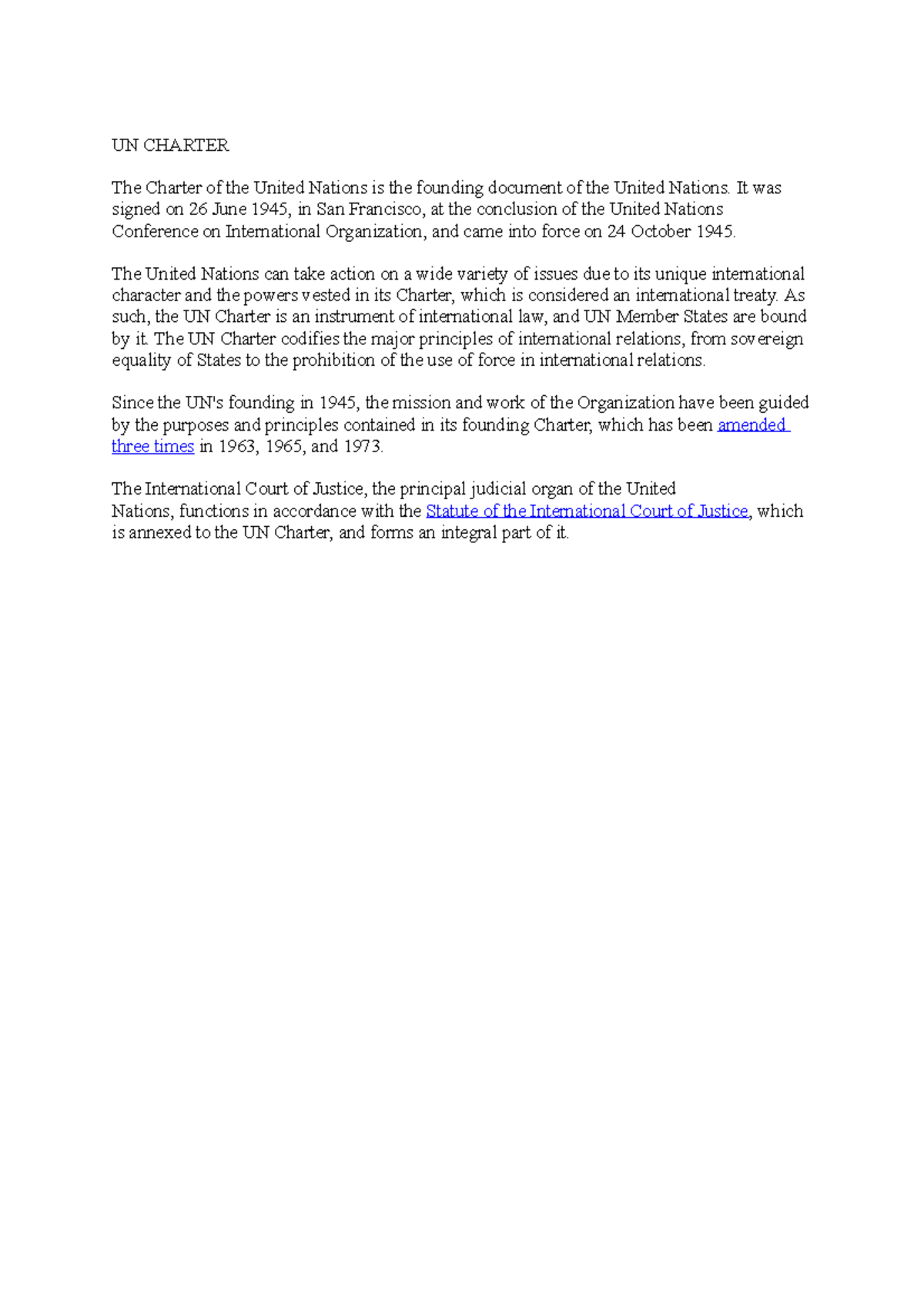 UN Charter - UN CHARTER The Charter of the United Nations is the ...