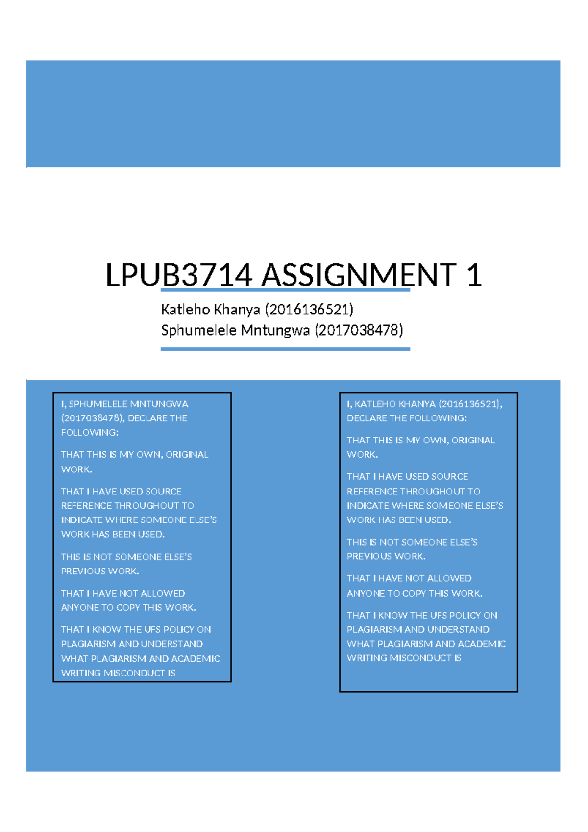LPUB Assignment 1 - LPUB3714 ASSIGNMENT 1 Katleho Khanya (2016136521 ...