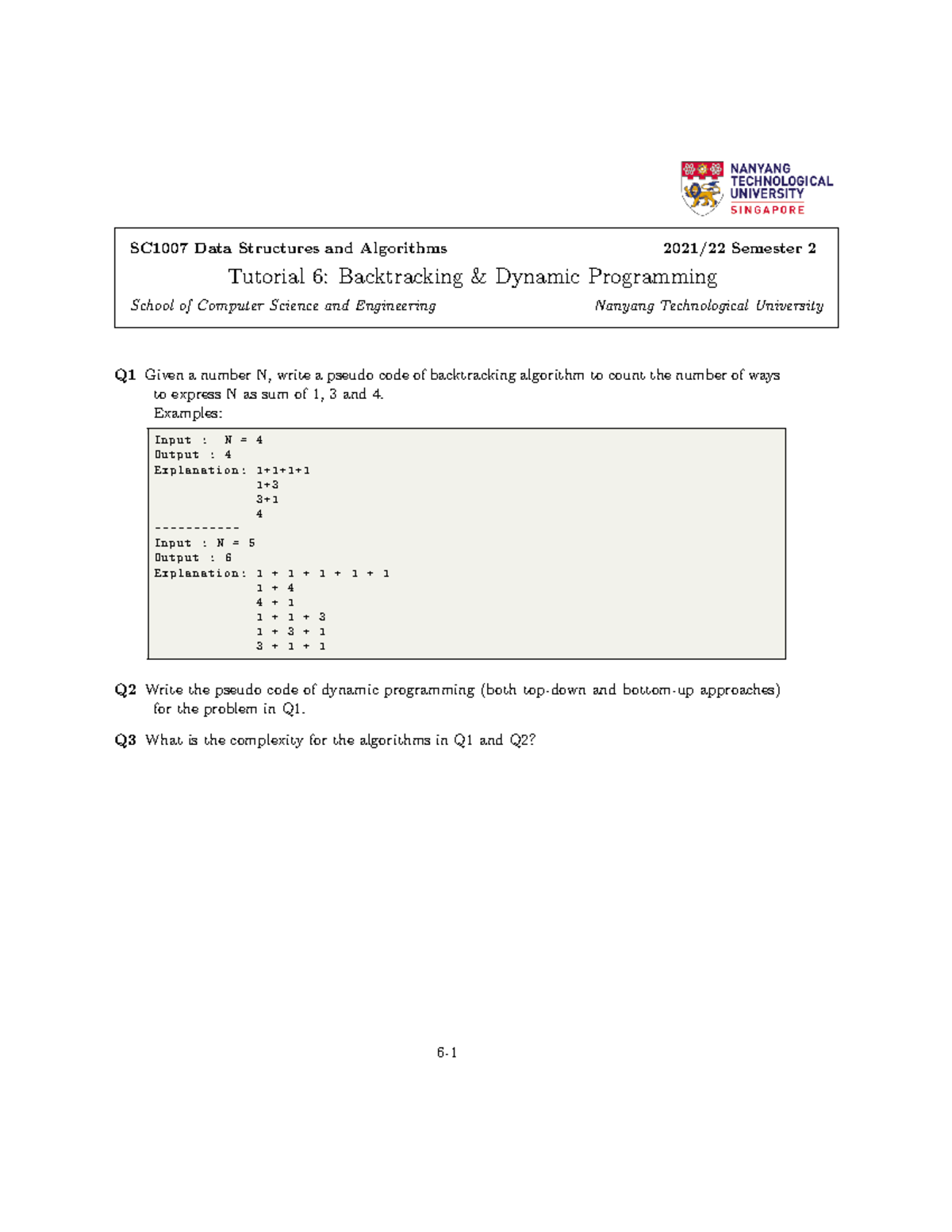 T6 Questions Algorithm Sc1007 Data Structures And Algorithms 2021 5922