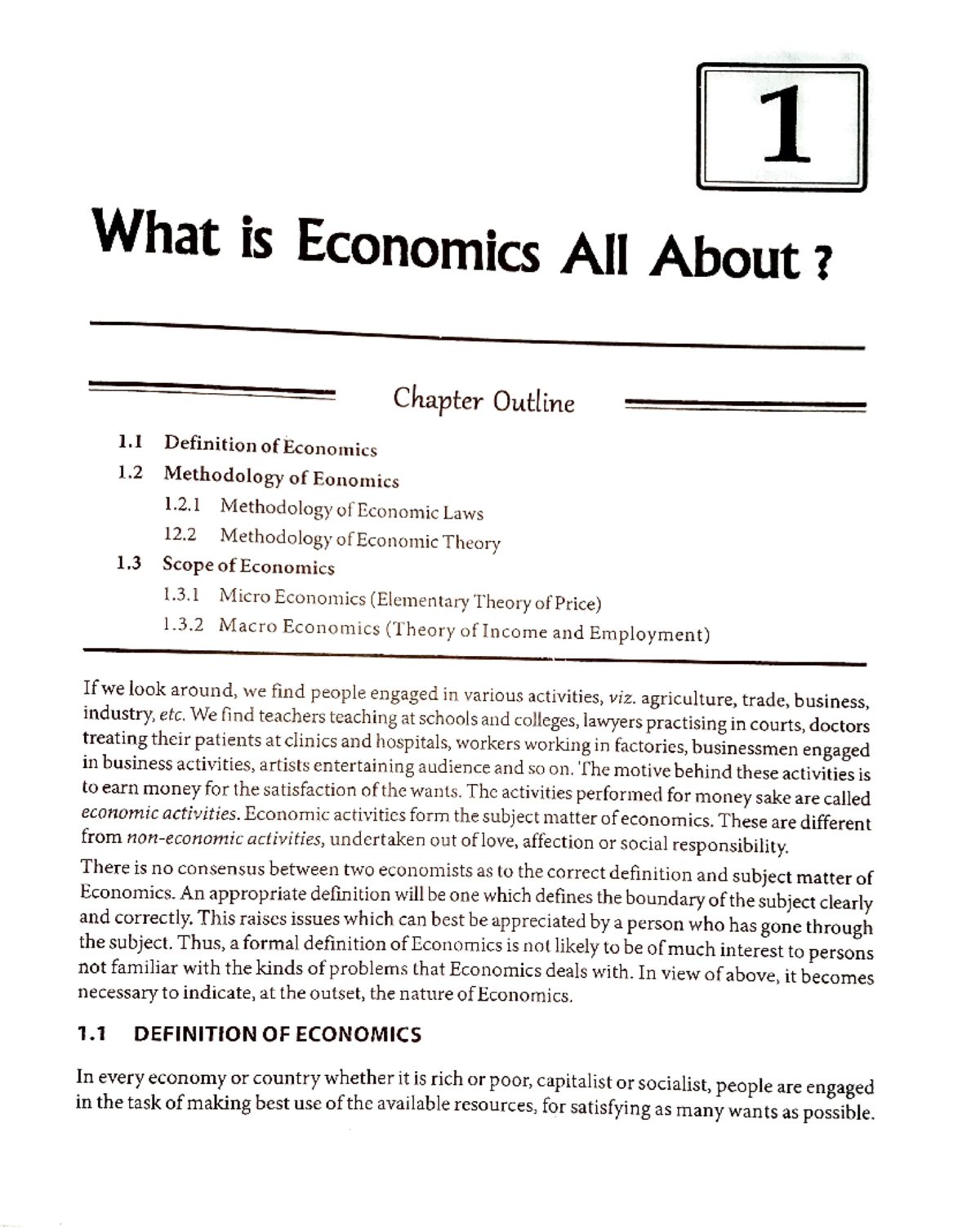 Chapter 1 Economics - 1 What is Economics All About 1 Chapter OutlLne 1 ...