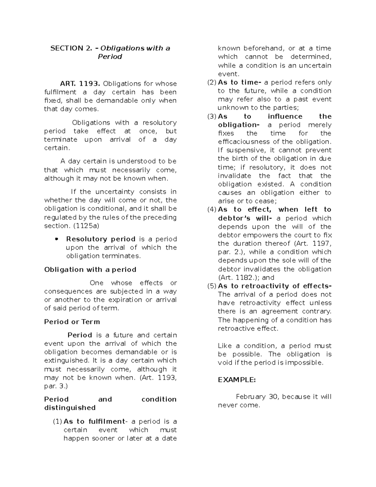 Section 2 - Summary of Chapter 2 - SECTION 2. – Obligations with a ...