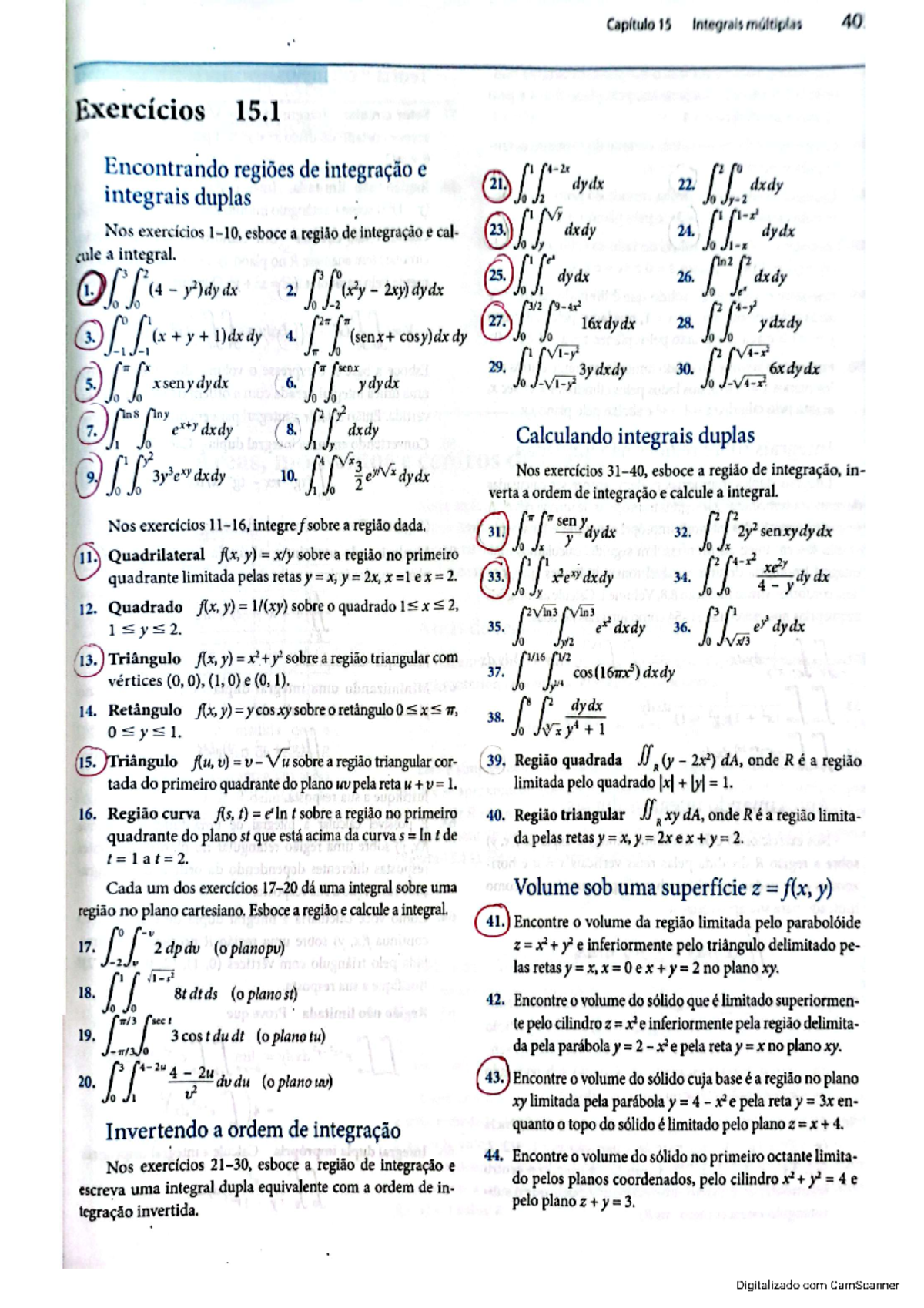 Exercicios integrais multiplas - Capítulo 15 Integrais múltiplas 40 ...