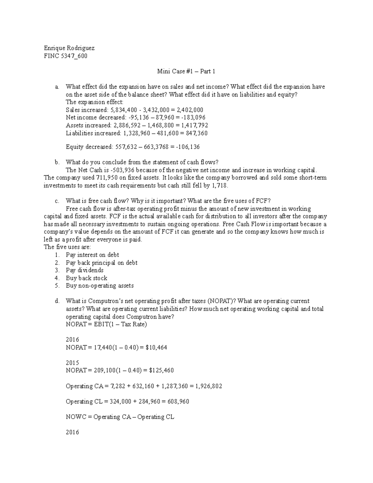Mini Case #1 Part 1 - Homework assignment from course and syllabus ...