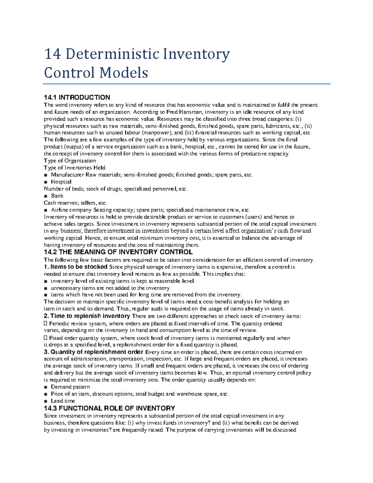14 Deterministic Inventory - 14 Deterministic Inventory Control Models ...