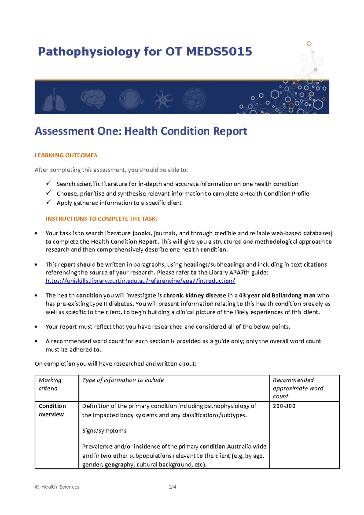 📊Assessment 1 health condition report Instructions - Assessment One ...