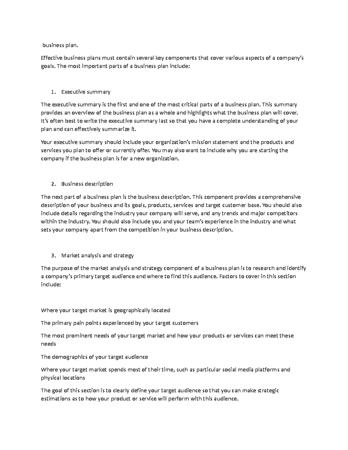Document - notes - business plan. Effective business plans must contain ...