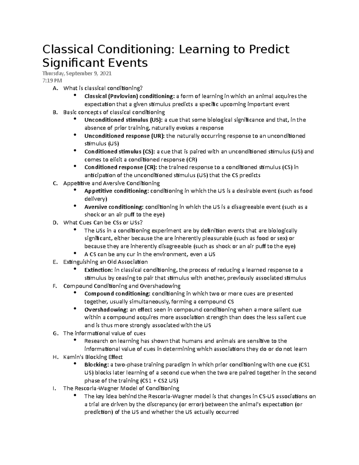 Learning and Memory ch - Classical Conditioning: Learning to Predict Significant Events Thursday ...