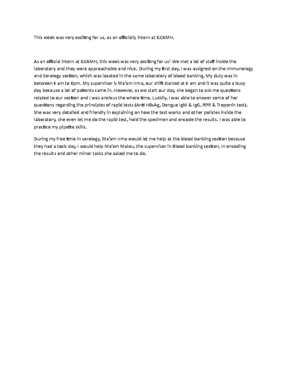 This week was very exciting for us - As an official intern at GEAMH ...