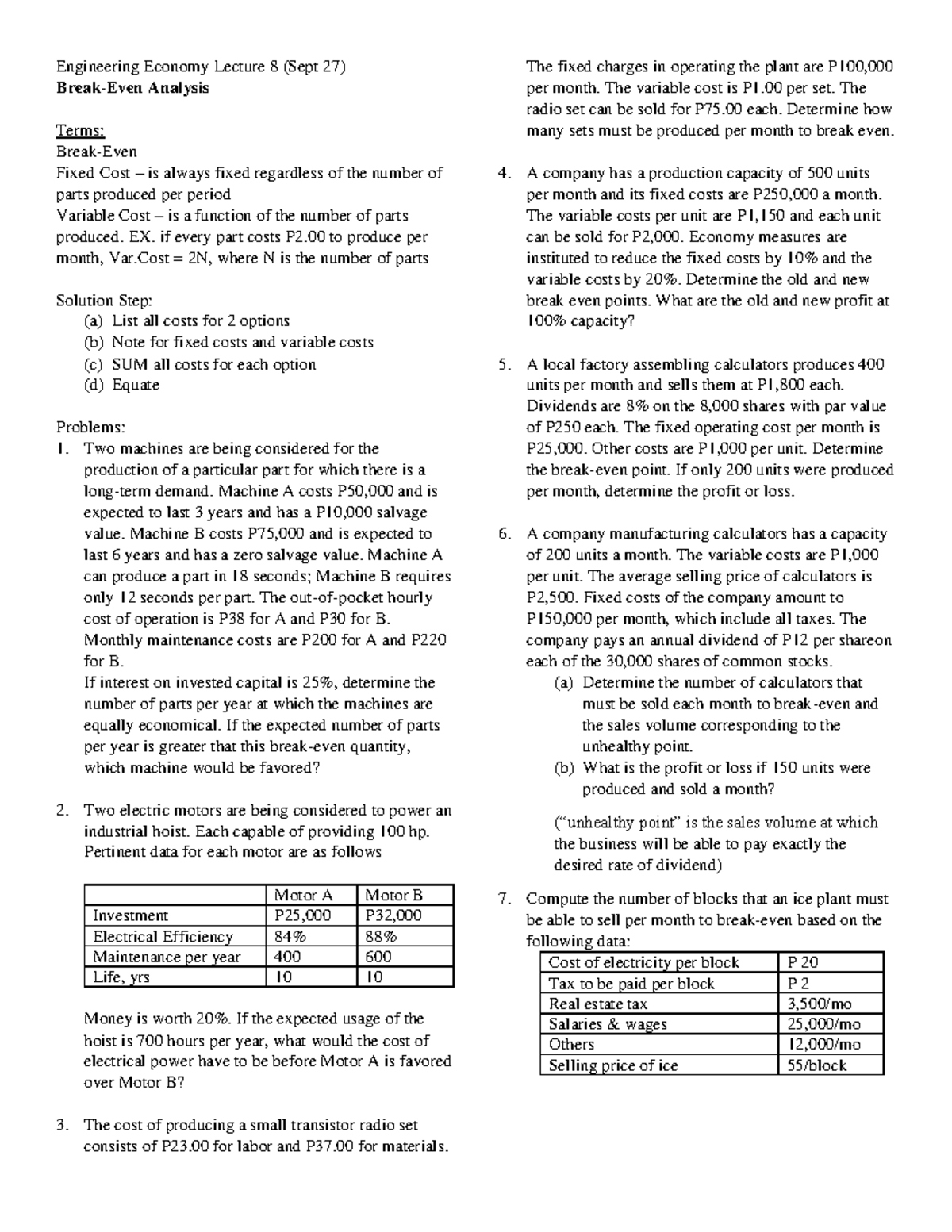 Engineering Economics - Break EVEN PART 1 - Engineering Economy Lecture ...