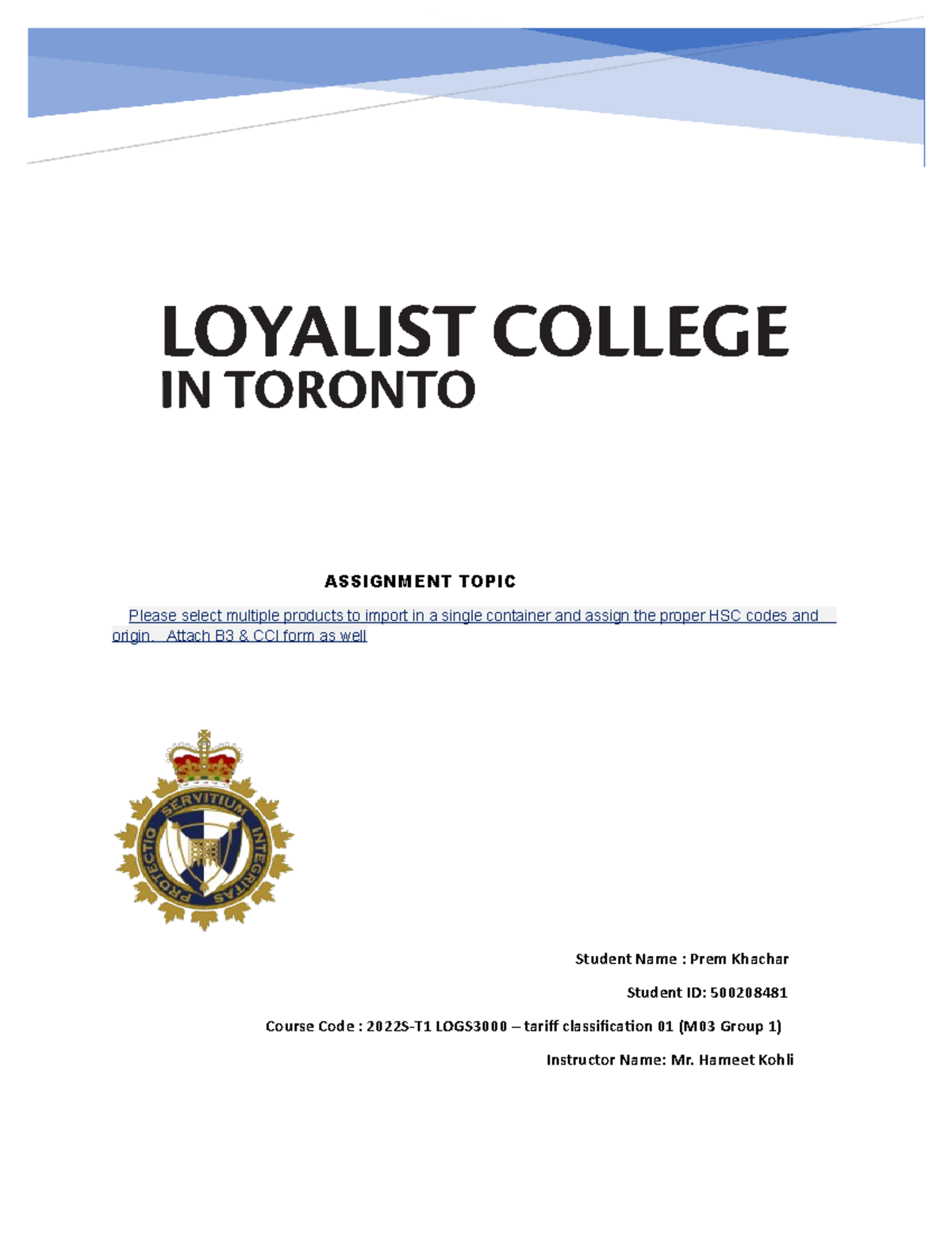 Tariff ASSI 3 - ASSIGNMENT TOPIC Please select multiple products to ...