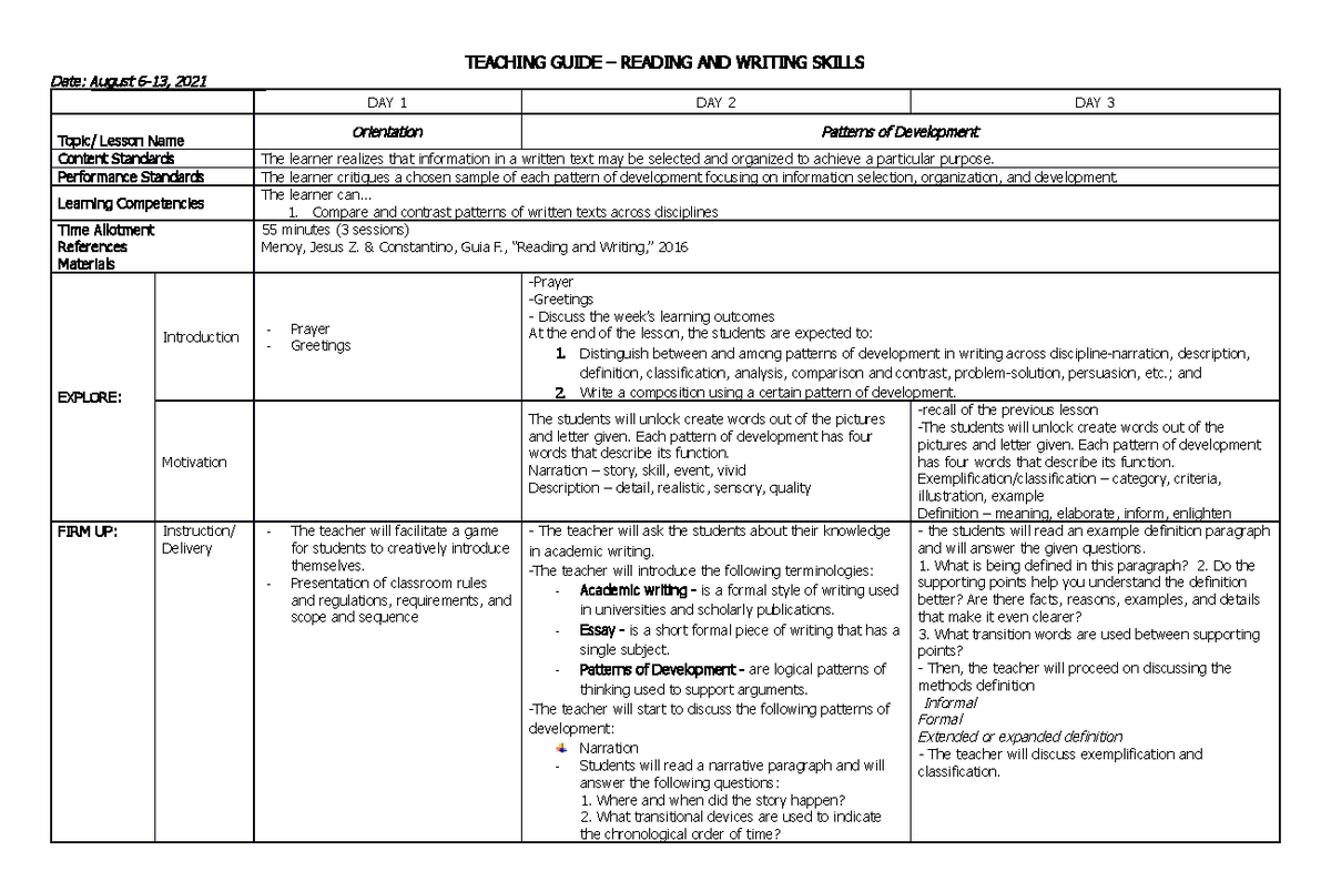 TG Reading AND Writing 2 - TEACHING GUIDE – READING AND WRITING SKILLS ...