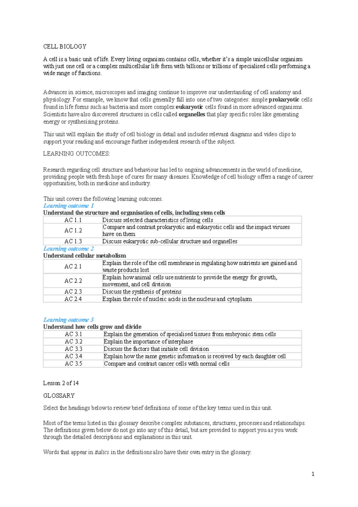 CELL Biology UNIT 5 - Lecture notes - CELL BIOLOGY A cell is a basic ...