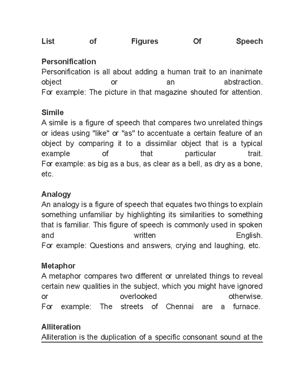 Figures Of Speech - english lesson - List of Figures Of Speech ...