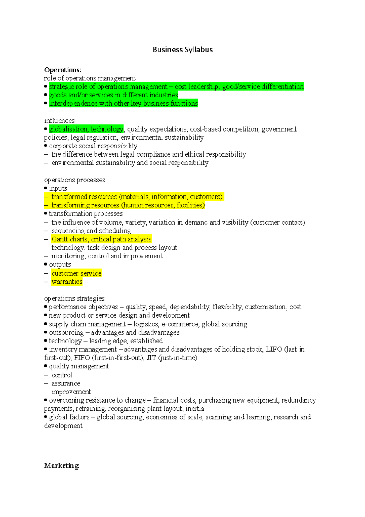 Business Syllabus - Ben - Business Syllabus Operations: role of ...