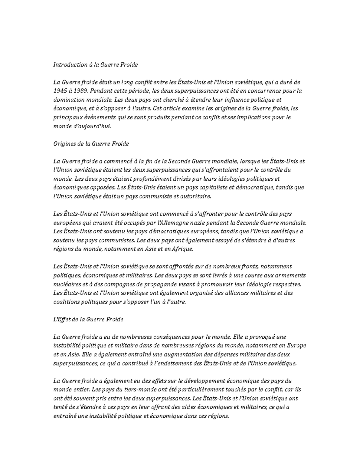 Cold War Study Notes - Introduction à la Guerre Froide La Guerre froide ...