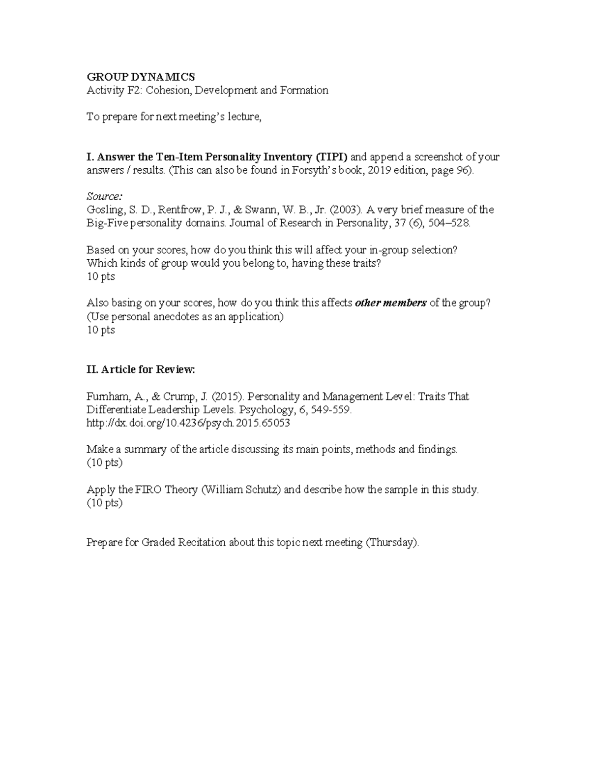 Activity F2 Formation Group Dynamics - GROUP DYNAMICS Activity F2 ...