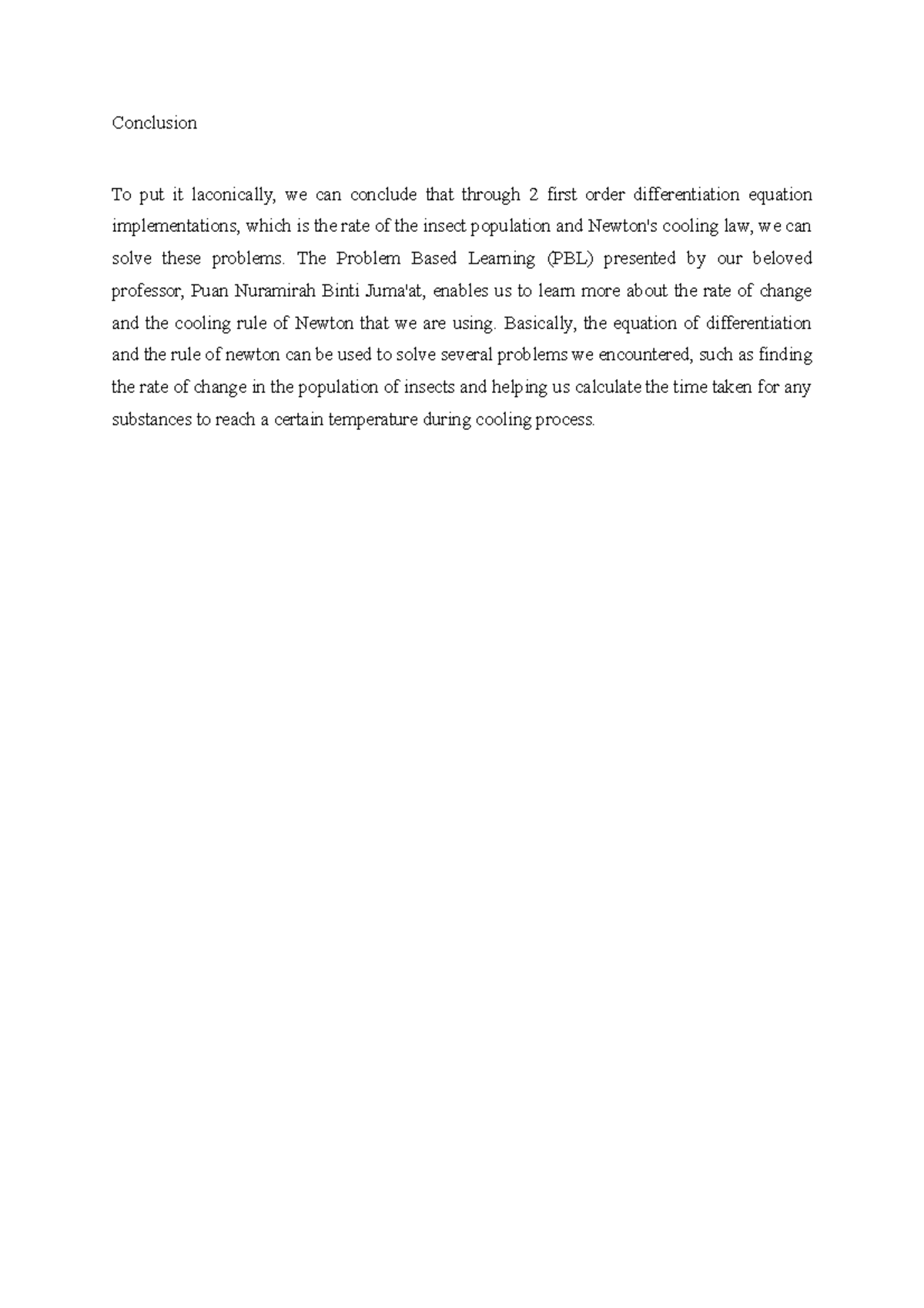 Maths Pbl Conclusion - Conclusion To put it laconically, we can ...