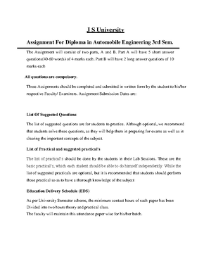Diploma Automobile 2 sem assingment - ASSIGNMENT FOR DIPLOMA IN AUTOMOBILE 2 ND SEM. The ...