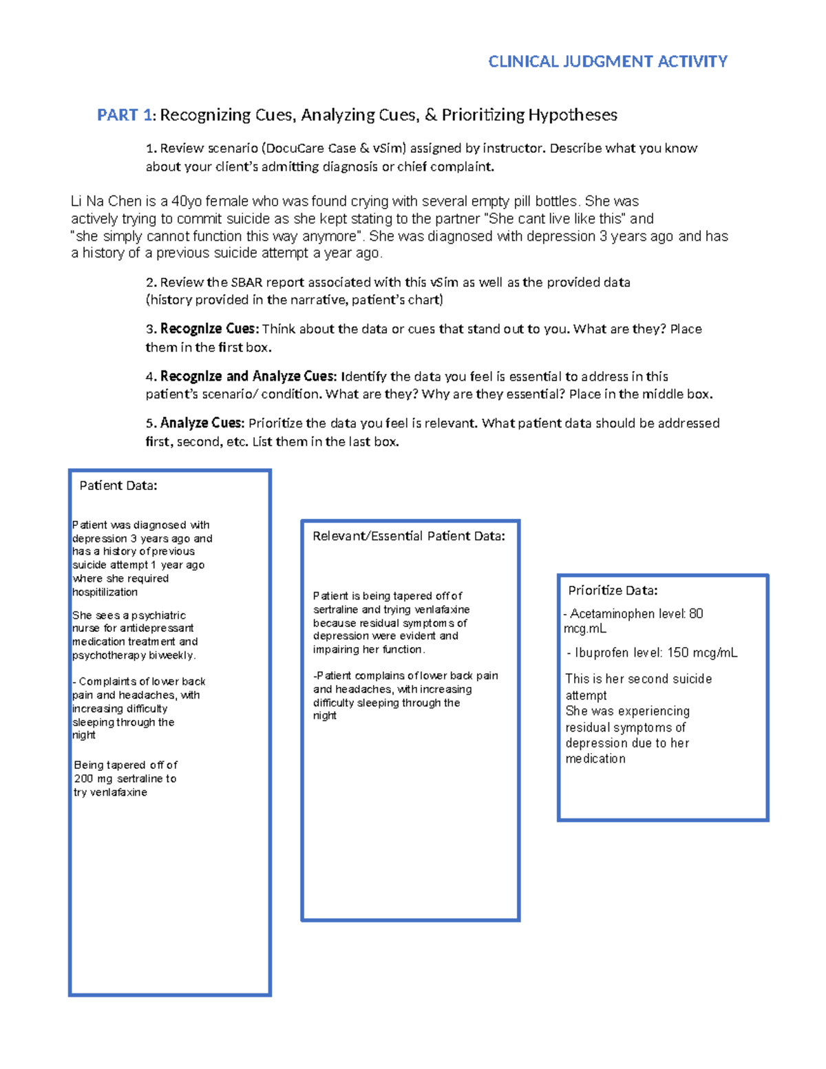 Temp Pre-Sim Clinical Judgment Worksheet Finalized ...