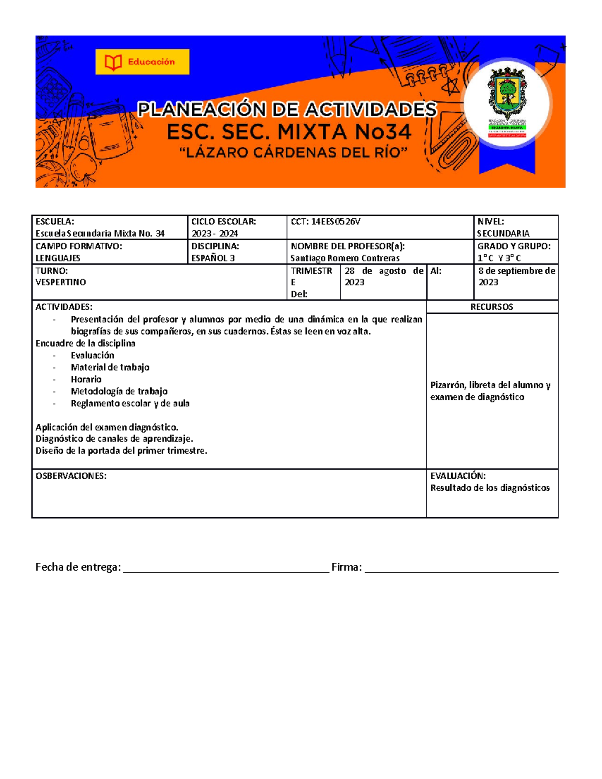 Actividades Español Santiago Romero - ESCUELA: Escuela Secundaria Mixta ...