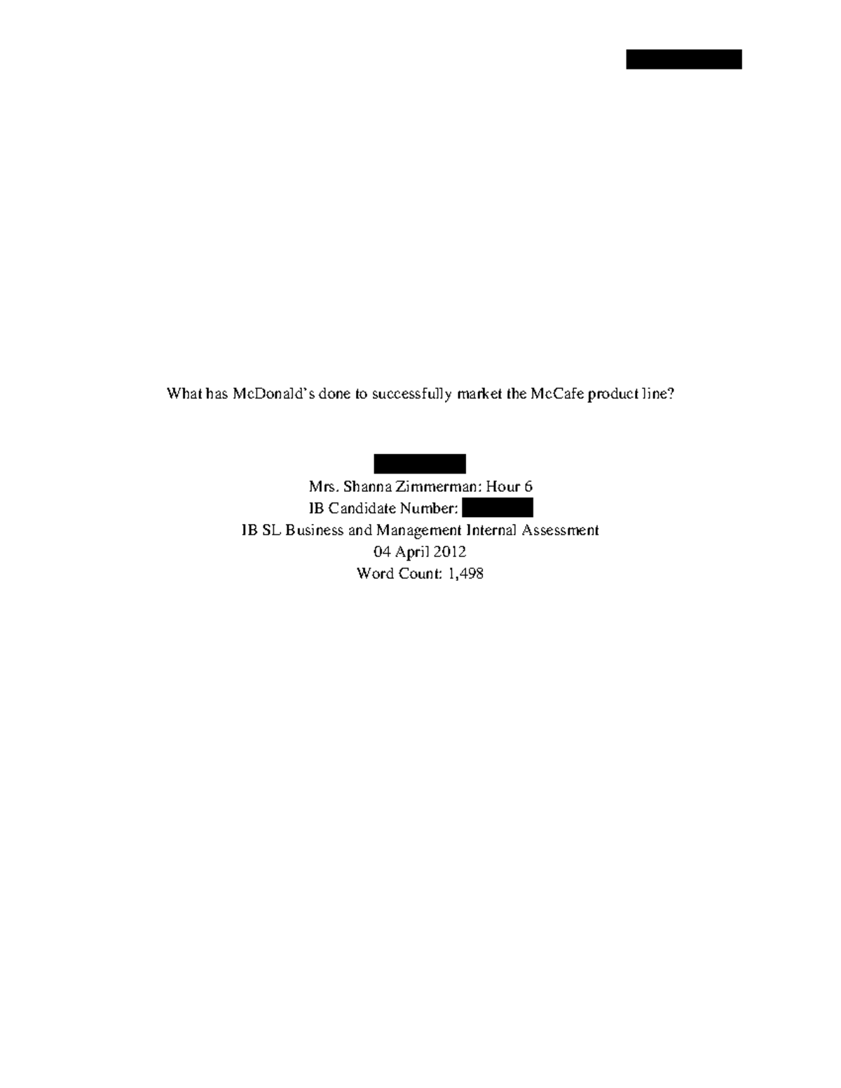 Bm ia sample - mccafe - What has McDonald’s done to successfully market ...