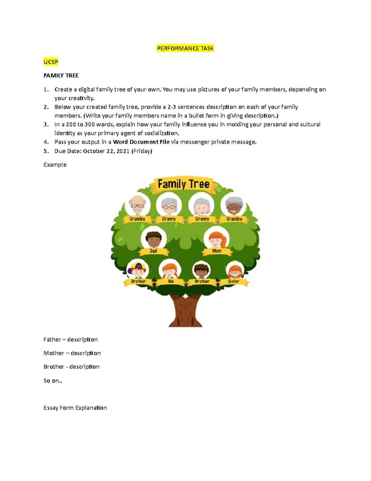 Performance TASK - PERFORMANCE TASK UCSP FAMILY TREE Create a digital ...