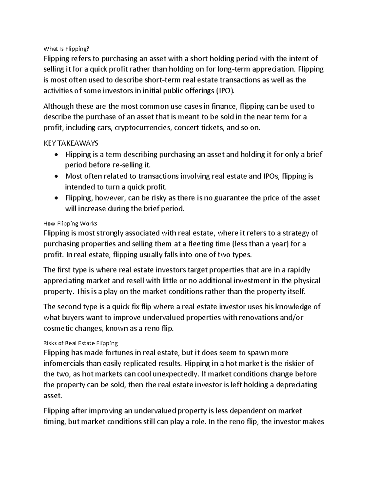 Flipping Notes - What Is Flipping? Flipping refers to purchasing an ...