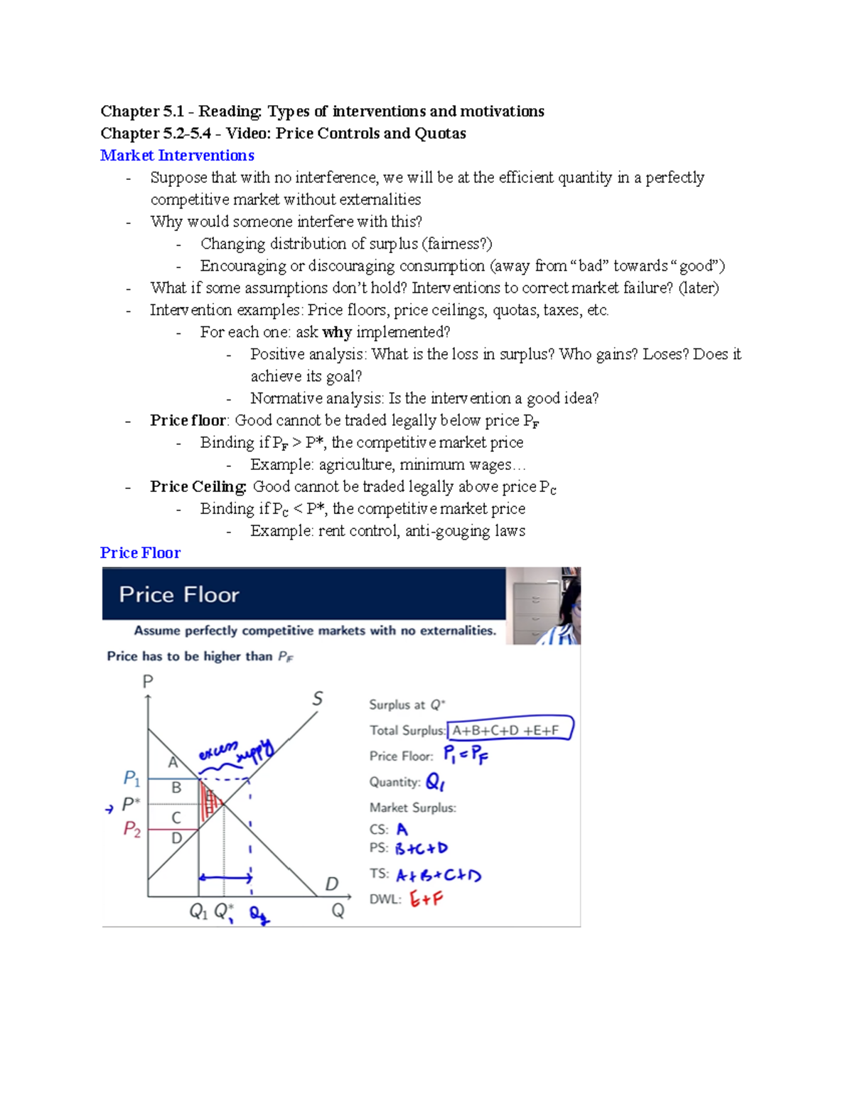 ECO101 W6 Module Notes - Covers market interventions, price floor ...