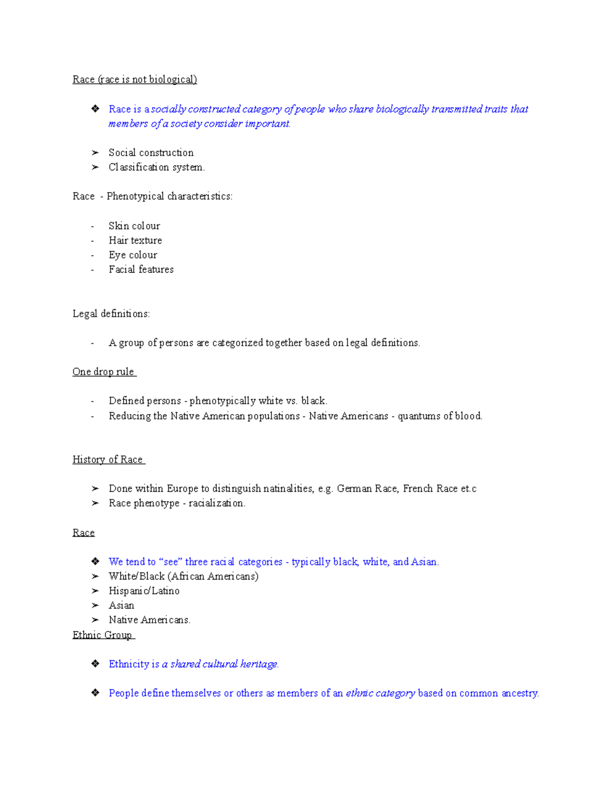 Lecture Notes - Race - Professor: Dr Ingrid Whitaker - Race (race is ...