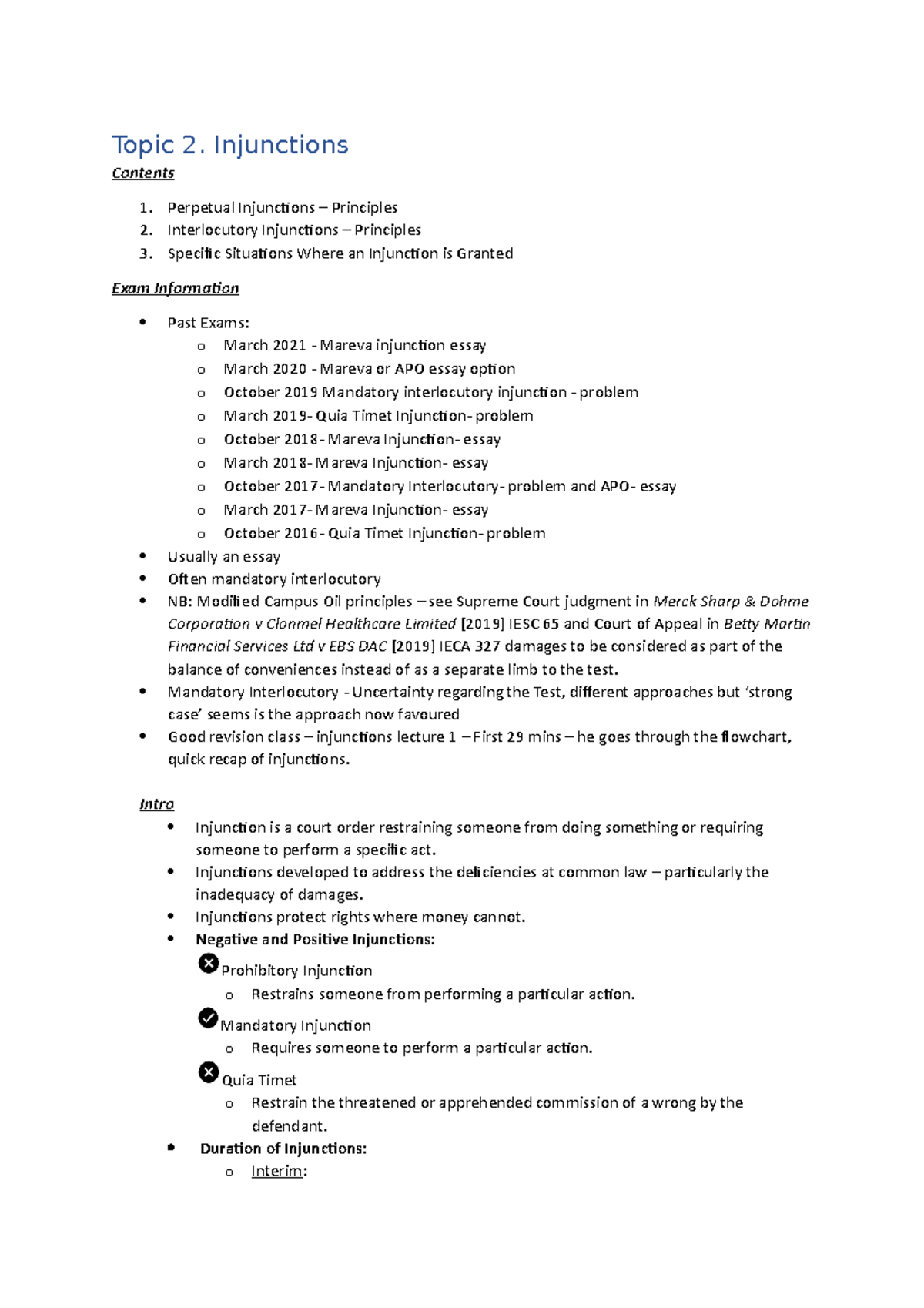 Topic 2. Injunctions - Notes - Topic 2. Injunctions Contents Perpetual ...