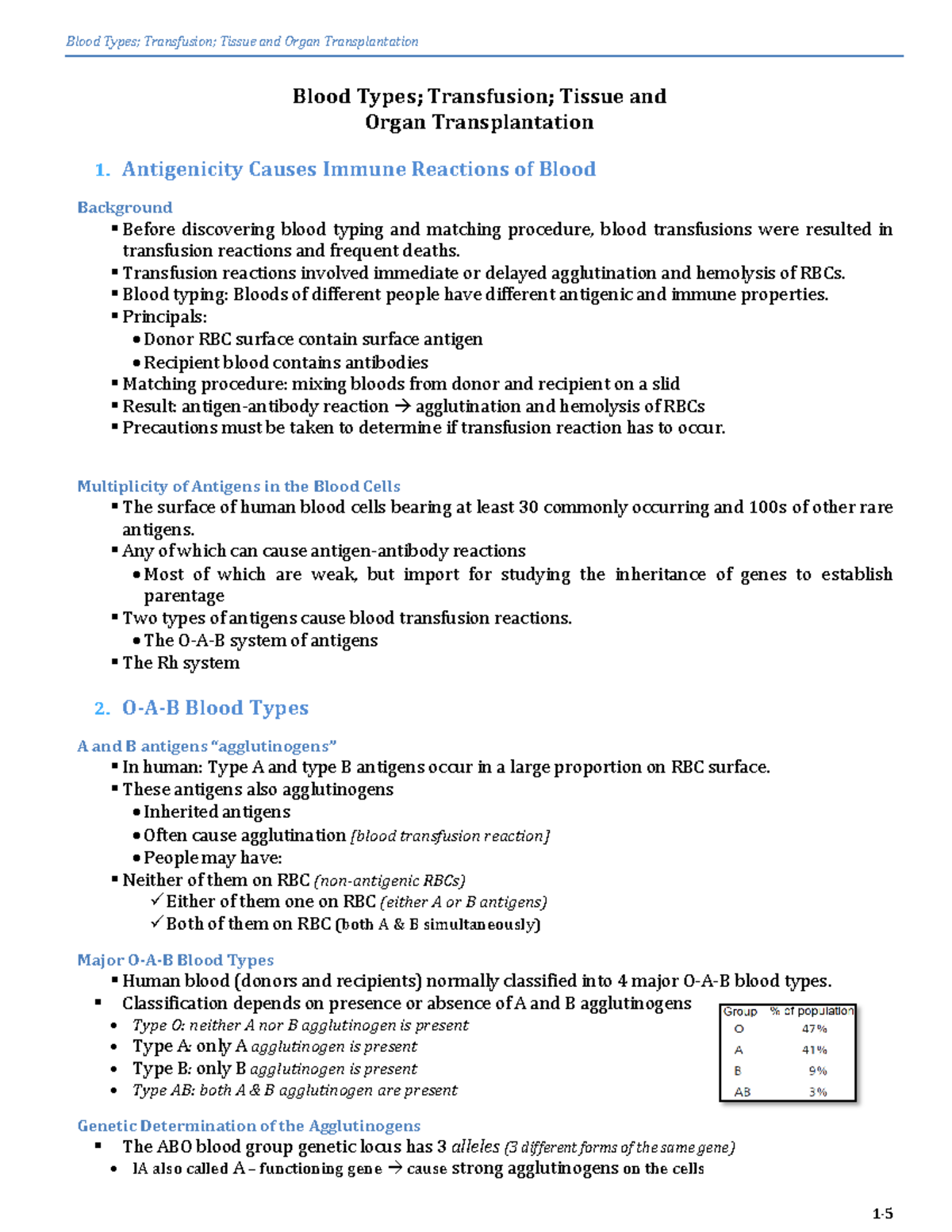 4 Blood Types; Transfusion; Tissue Transplant - Blood Types ...